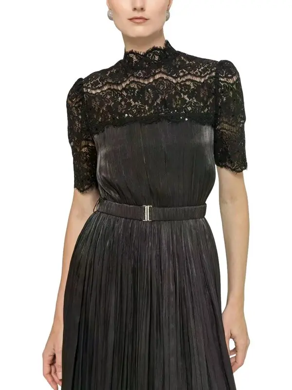 NISSA Lace-panel Chiffon Midi Dress - Black