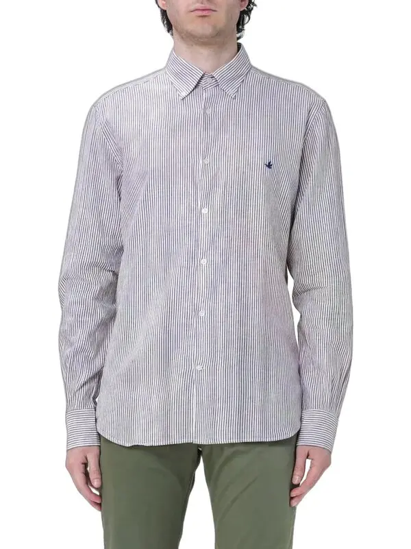 BROOKSFIELD Striped-pattern Linen Shirt - Brown