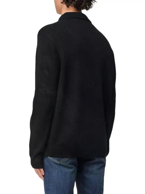 Emporio Armani Long-sleeve Knitted Polo Shirt - Black