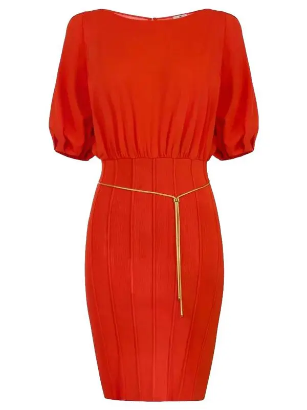 Elisabetta Franchi Belted Puff-sleeve Mini Dress - Red