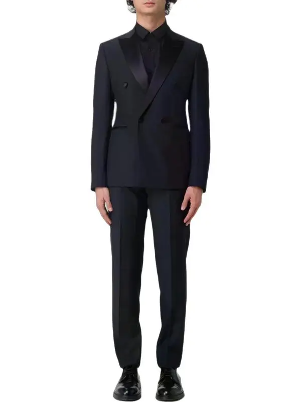Emporio Armani Double-breasted Virgin-wool Suit - Black