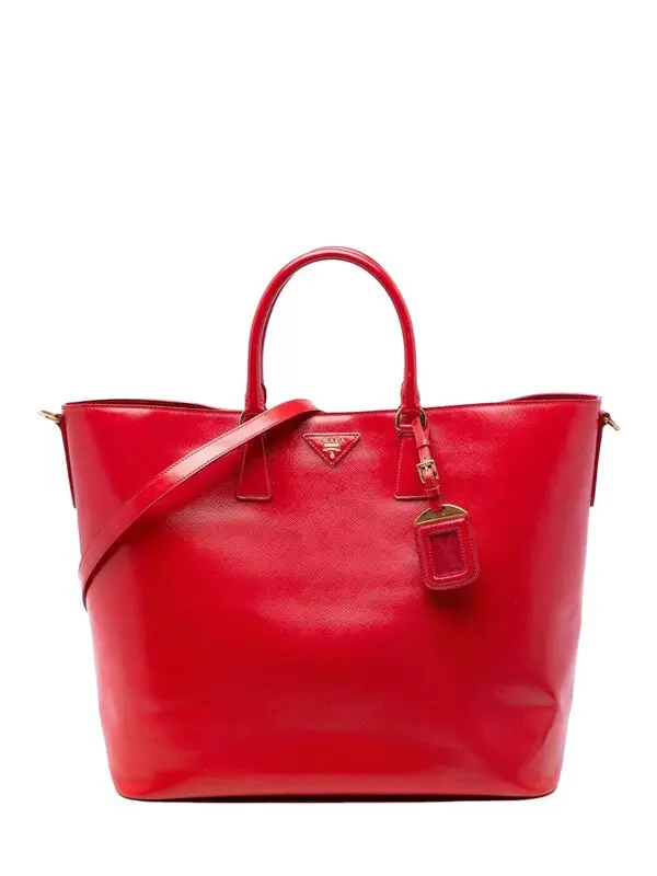 Prada Saffiano Vernice Convertible Tote Satchel - Red