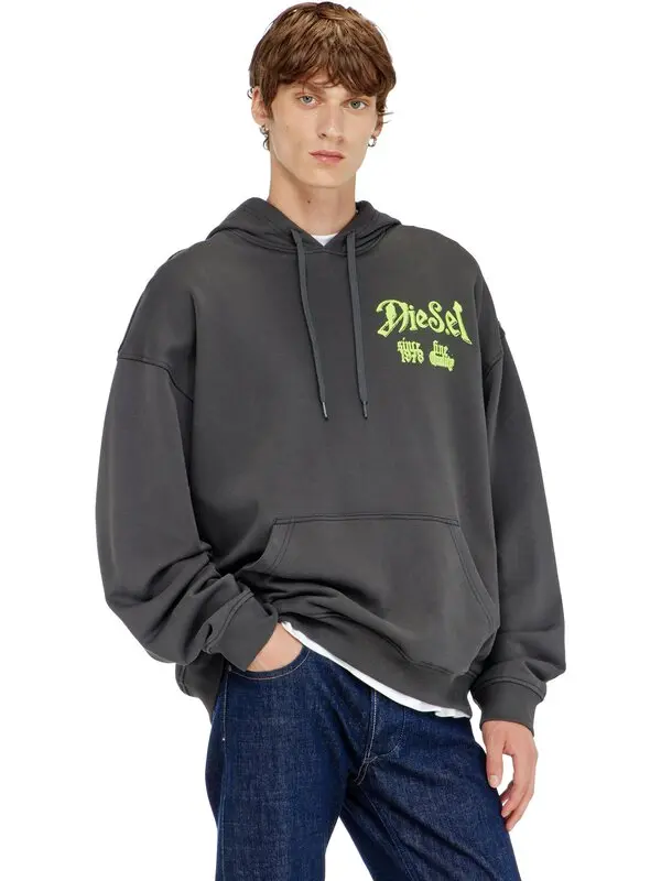 DIESEL® Cotton Hoodie With Flocked Graphics - Grey