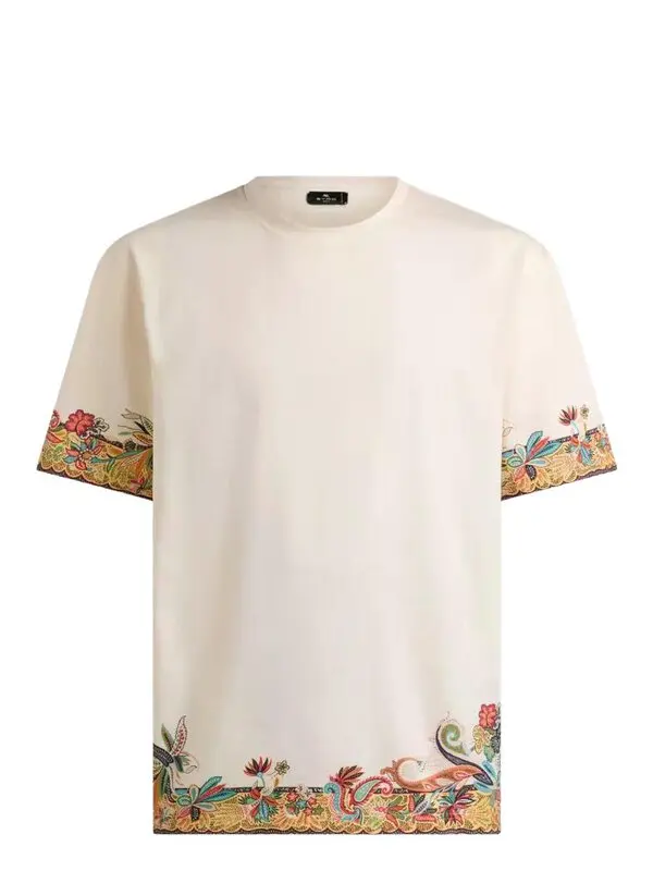 Etro Cotton Jersey T-shirt With Placed Paisley Print - Neutrals