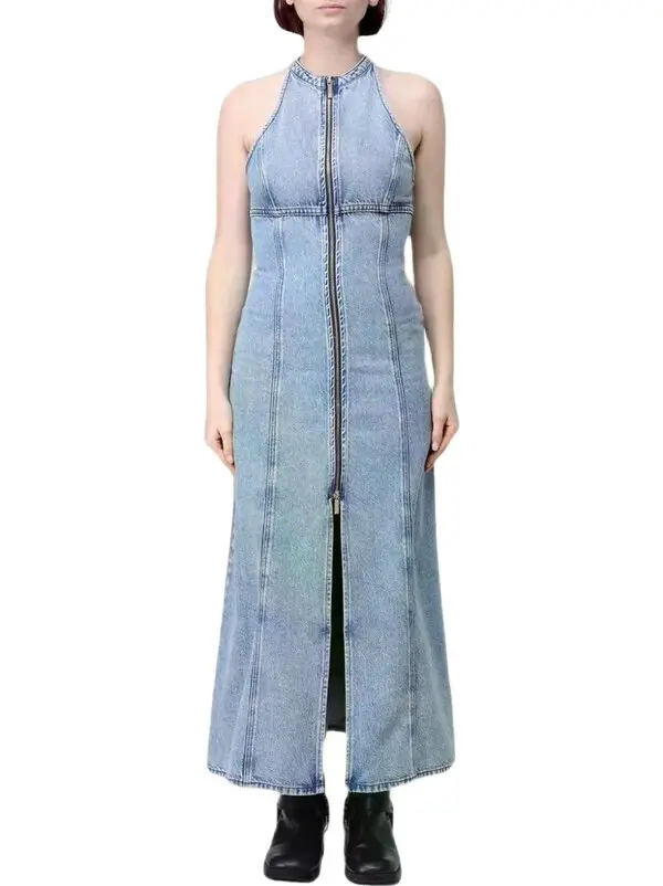 Armani Exchange Halterneck Maxi Dress With Zip Front - Blue