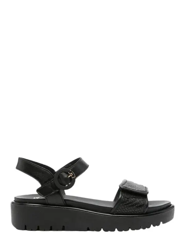 ARA Snakeskin-effect Touch-strap Sandals - Black