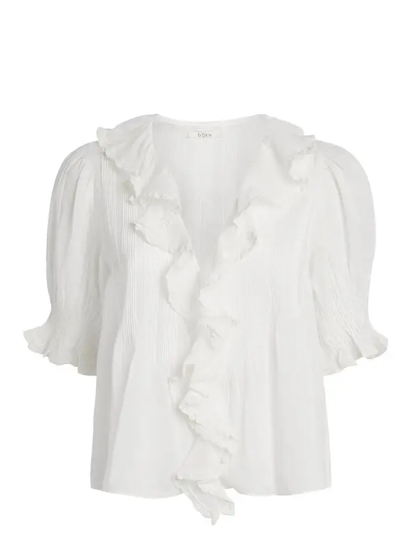 DÔEN Organic Cotton Ruffled Blouse - Ivory