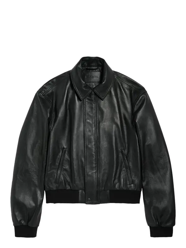 Balenciaga Leather Taxi Bomber Jacket - Black