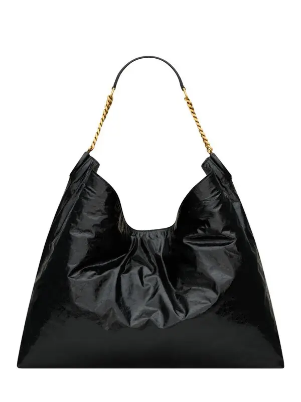 Saint Laurent Hortense Hobo Bag In Shiny Leather - Black