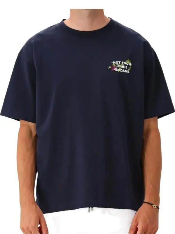 Drole De Monsieur Drôle De Vine Embroidered Slogan T-shirt - Navy