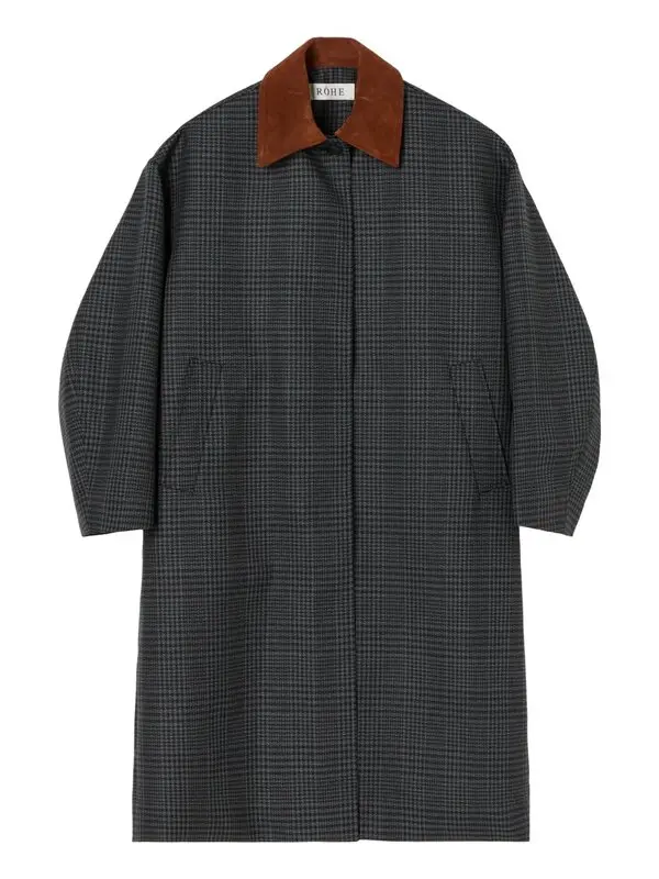 RÓHE Suede-collar Check Trench Coat - Black