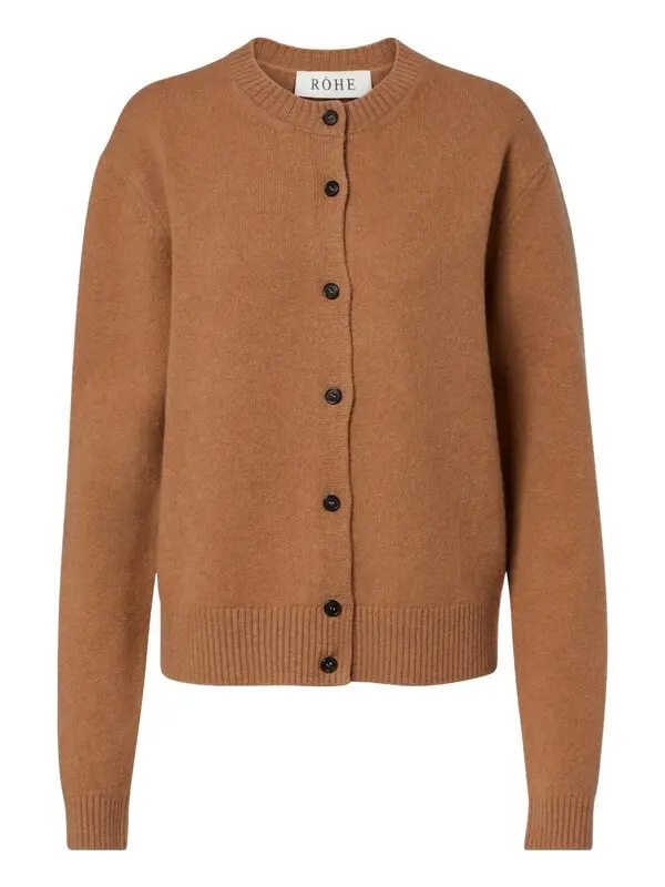 RÓHE Ribbed Crew Neck Cardigan - Brown