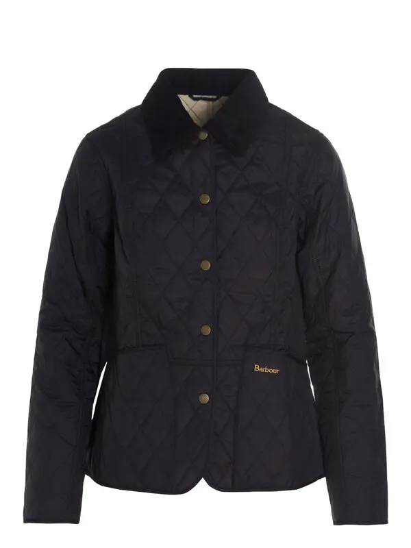Barbour Quilted Jacket With Corduroy Collar - Blue