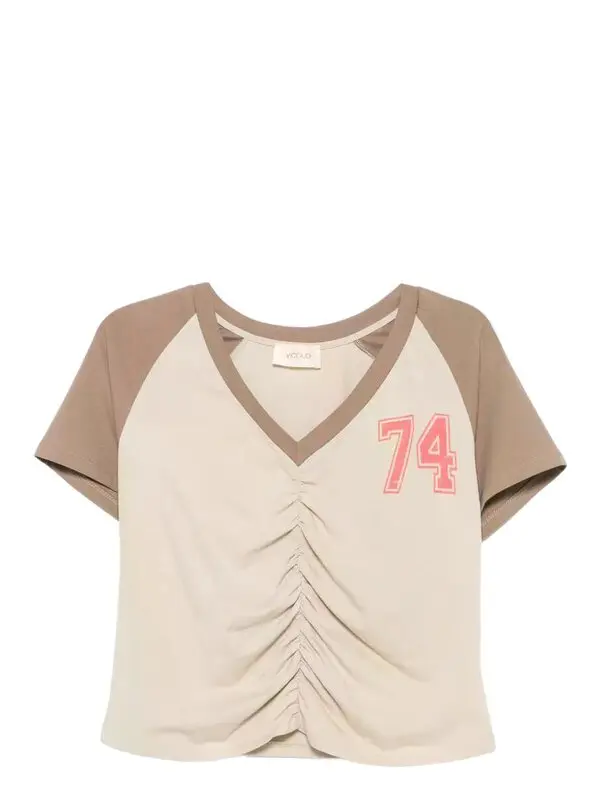 VICOLO Ruched Raglan-sleeve T-shirt - Neutrals