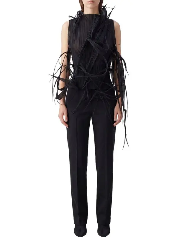 Issey Miyake Asymmetric Slim Fit Evening Top With Panels And Embroidery - Black