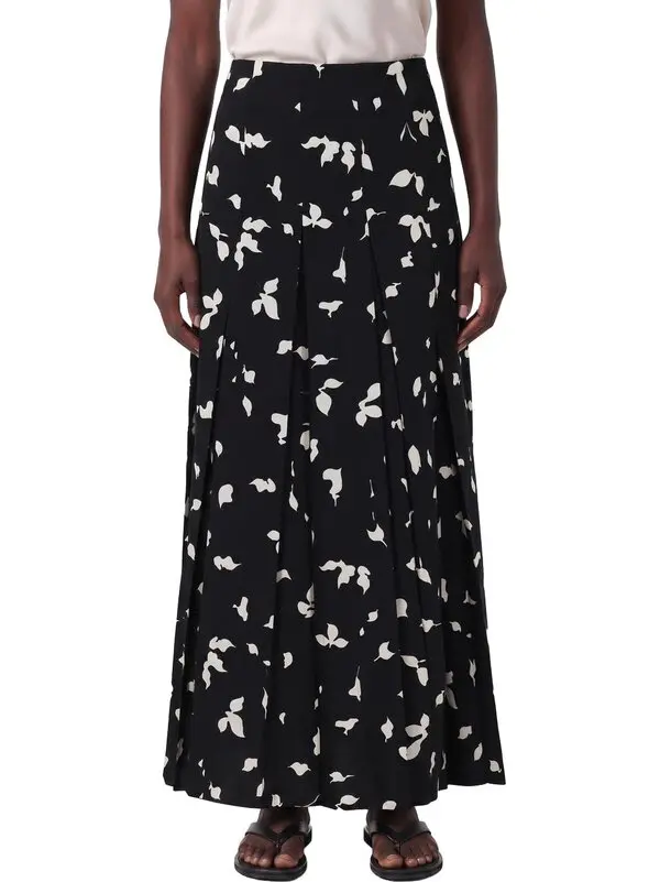 ALYSI Printed Cotton Pleated Midi Skirt - Black