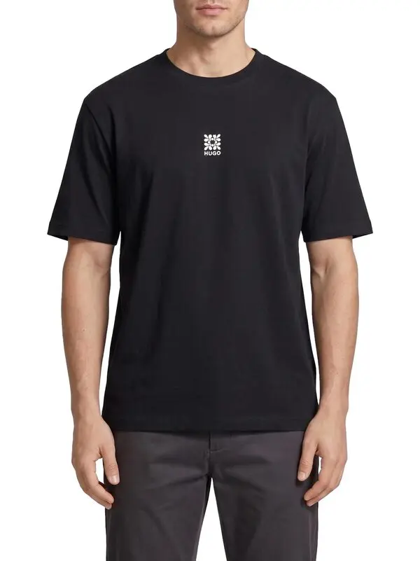 Hugo Cotton T-shirt With Tonal Logo - Black