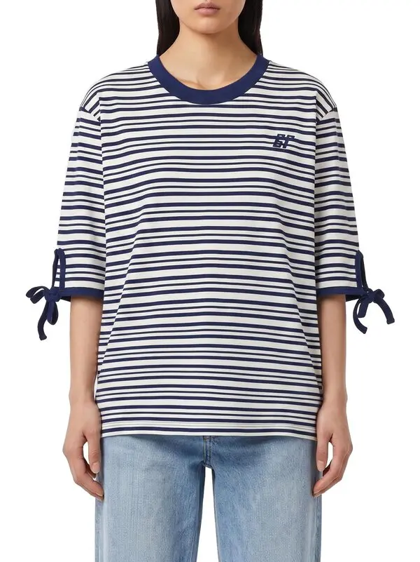 Baum Und Pferdgarten Striped Cotton T-shirt With Embroidered Logo - Blue