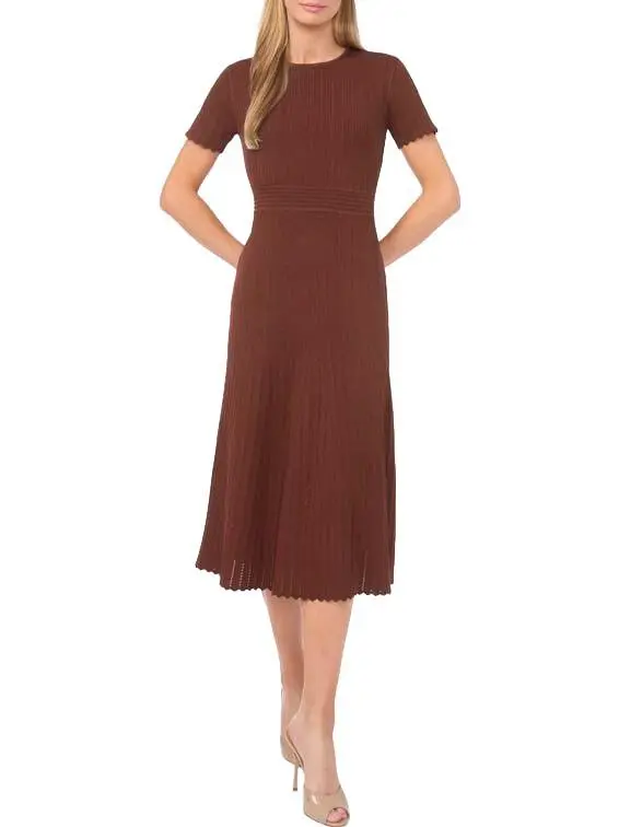 Ted Baker London Pointelle Short Sleeve Midi Dress - Deep Mocha