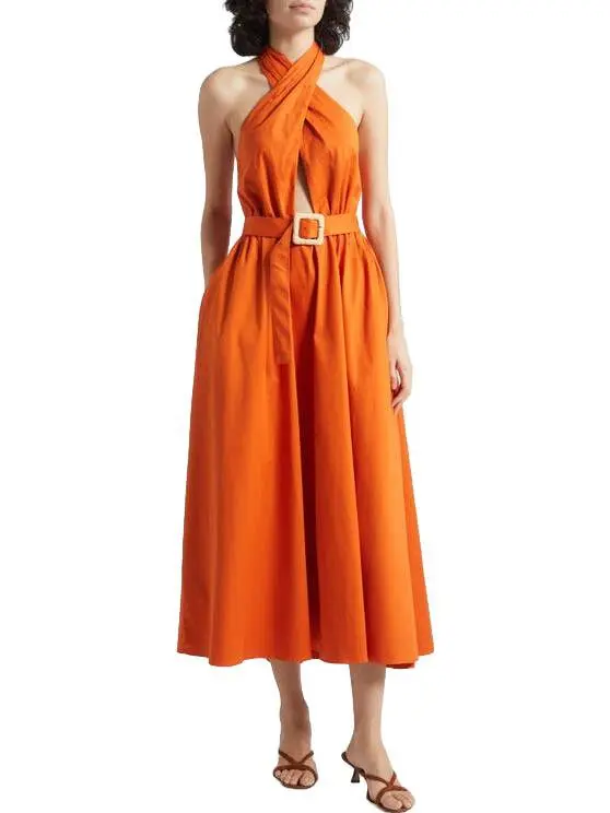 REISS Rowe Belted Halter Maxi Dress - Orange