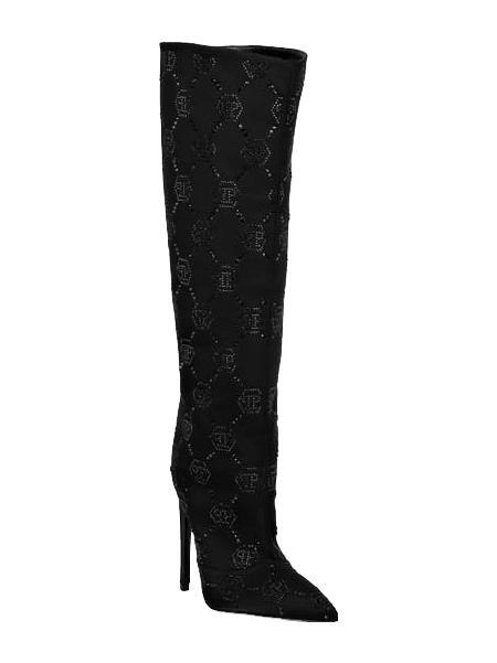 Philipp Plein High Heel Monogram Boots - Black/black
