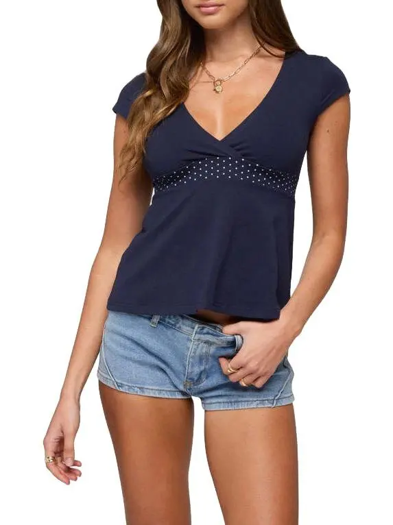 EDIKTED Polka Dot Babydoll Top - Navy