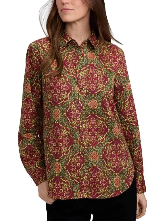 Foxcroft Meghan Medallion Print Cotton Button-up Shirt - Red/multi