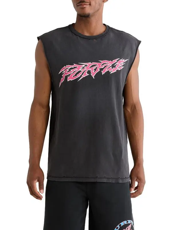 PURPLE BRAND Distressed Sleeveless Graphic T-shirt - Black