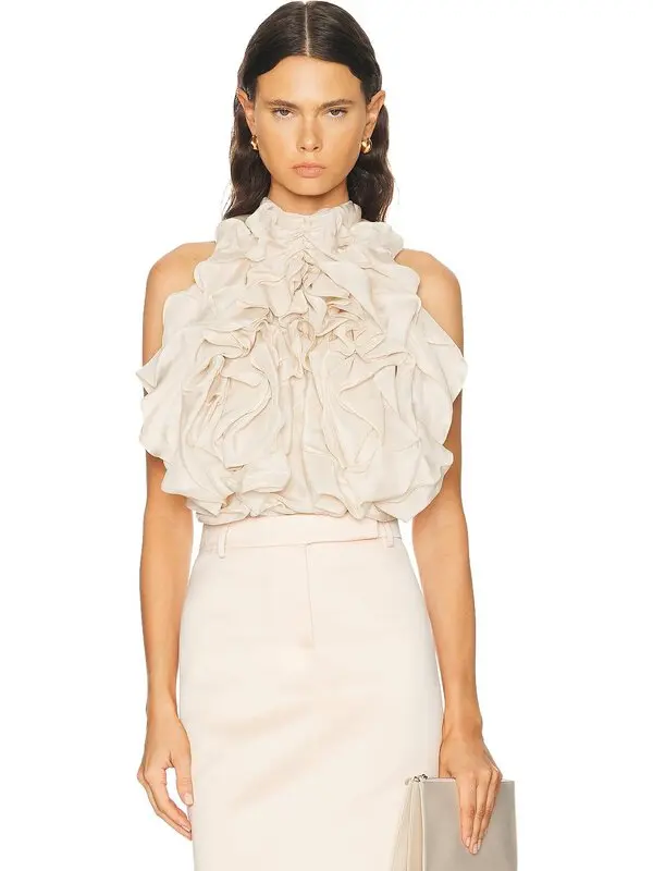 MAISON MARGIELA Ruffle Sleeveless Halter Blouse - Sand