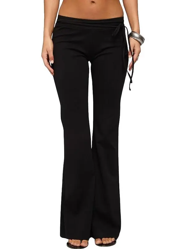 EDIKTED Junipar Waist Tie Flared Pants - Black