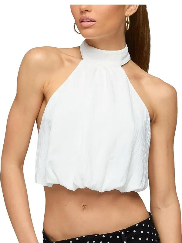 EDIKTED Senya High Neck Bubble Halter Top - Cream