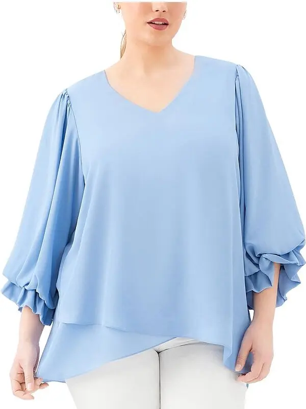 Karen Kane Layered Sleeve Asymmetrical Top - Chambray
