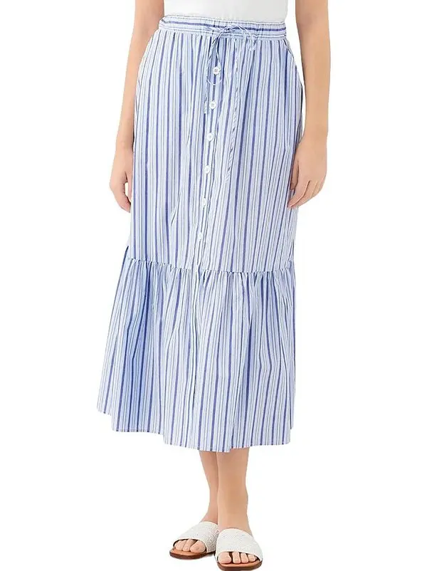 Karen Kane Striped Tiered Midi Skirt - Blue