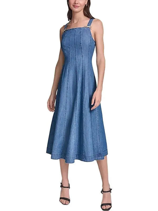 Karl Lagerfeld Paris Bow Hardware Denim Midi Dress - Chambray