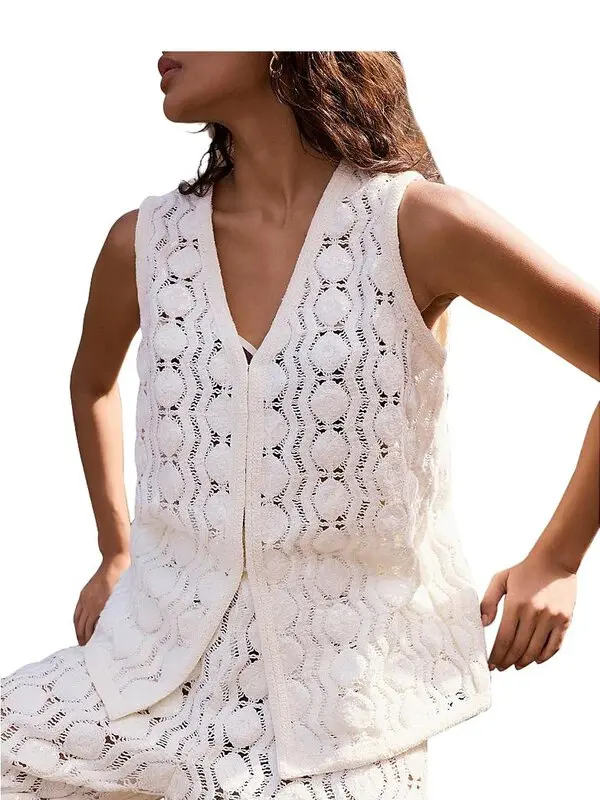 Mint Velvet White Crochet Sequin Embellished V-neck Sleeveless Top - Neutral