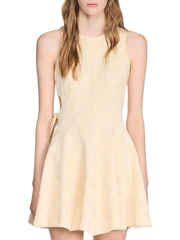 Sandro Short Floral Jacquard Dress - Vanilla