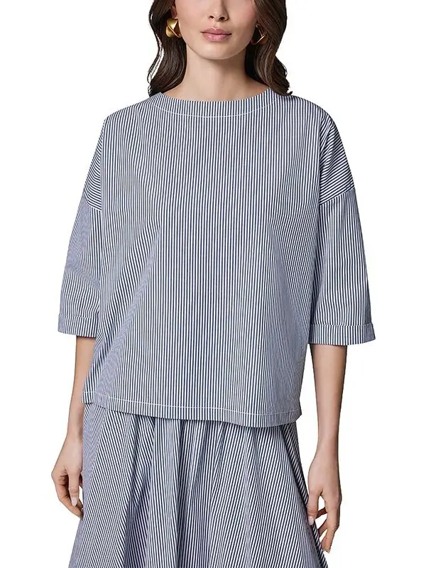 Donna Karan New York Three Quarter Sleeve Striped Top - Nightfall