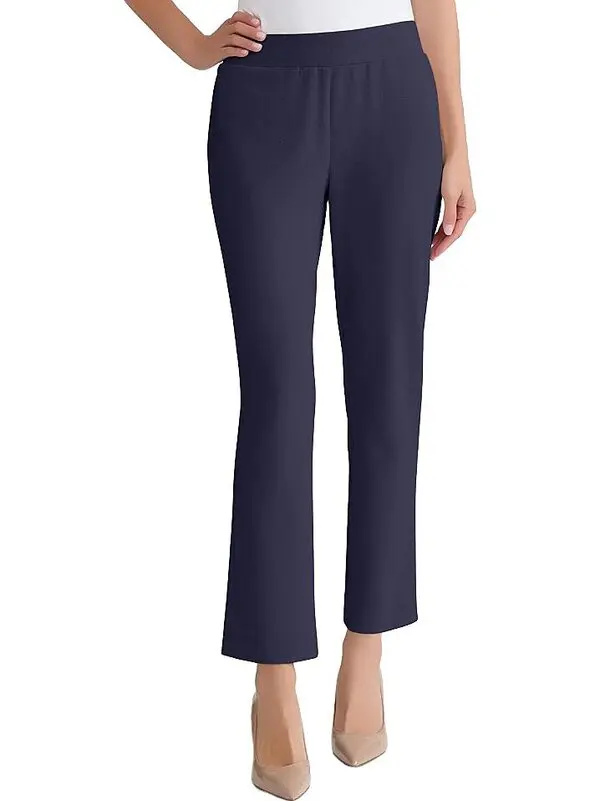Ming Wang Stretch Deco Crepe Straight Leg Pants - Indigo