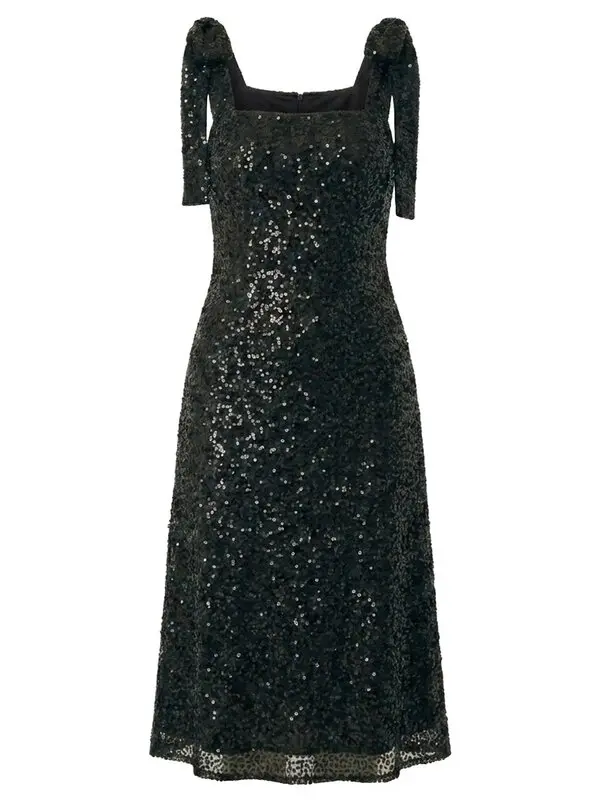 MODENAIRE Embellished Midi Dress With Sculpted Neckline - Black