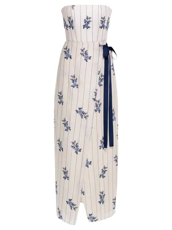 Agua Bendita Cinefila Embroidered Linen Maxi Dress - Multicolor
