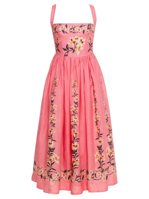 Agua Bendita Gathered Midi Dress - Pink