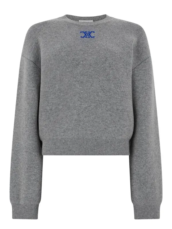 Celine Cropped Cashmere Blend Sweater With Logo Detail - Heather Grey