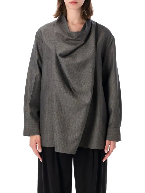 Bottega Veneta Draped Wool-mohair Blend Shirt - Grey Multi