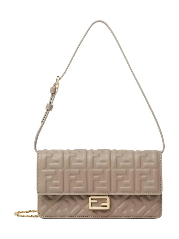 Fendi Embossed Leather Mini Bag With Double Shoulder Strap - Azzurro