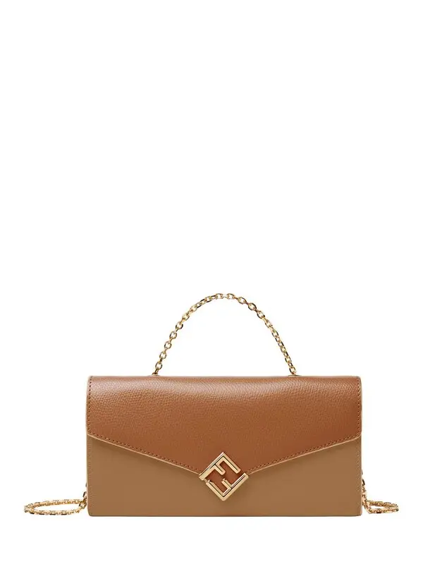 Fendi Mini Geometric Crossbody Bag With Diagonal Logo - Marrone