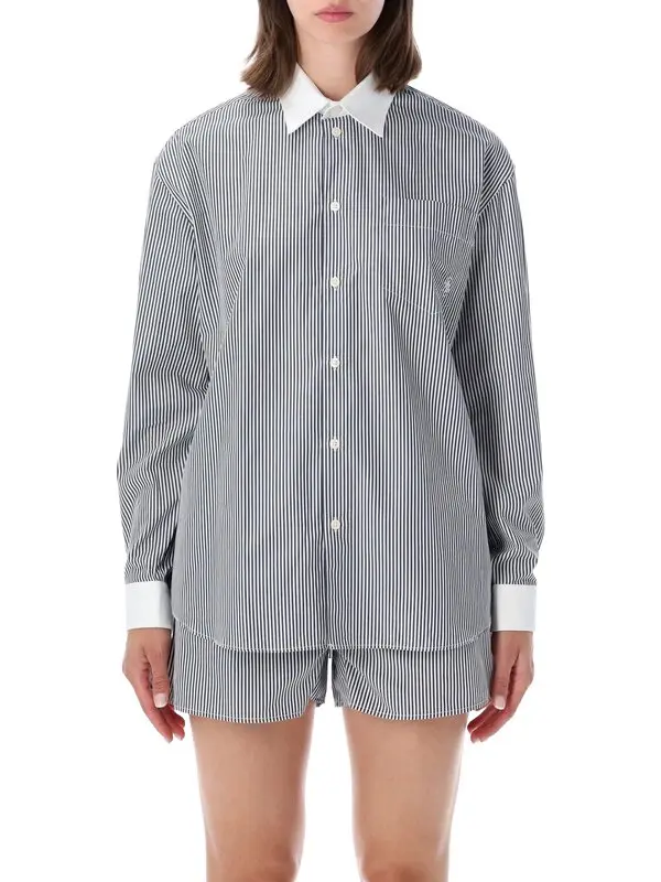 SPORTY & RICH Oversized Striped Cotton Poplin Shirt - Bianco
