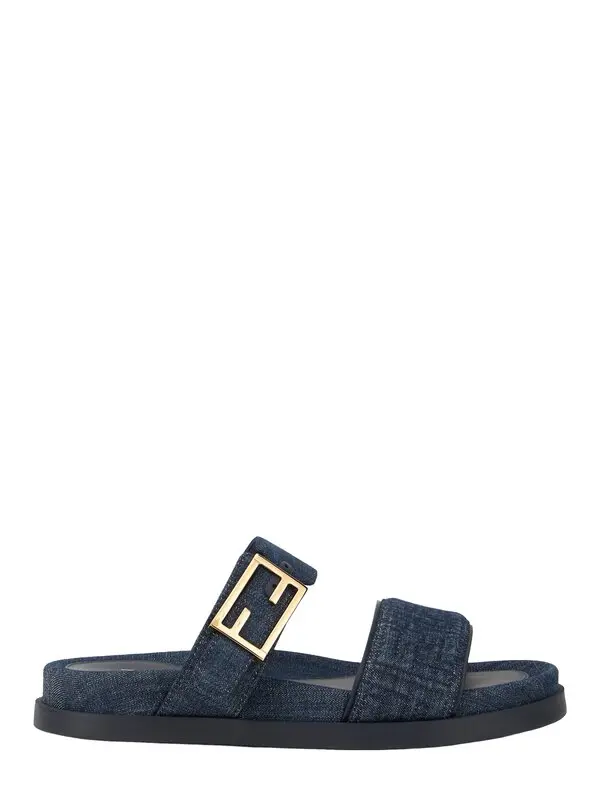 Fendi Slides With Ff Buckle Detail - Denim