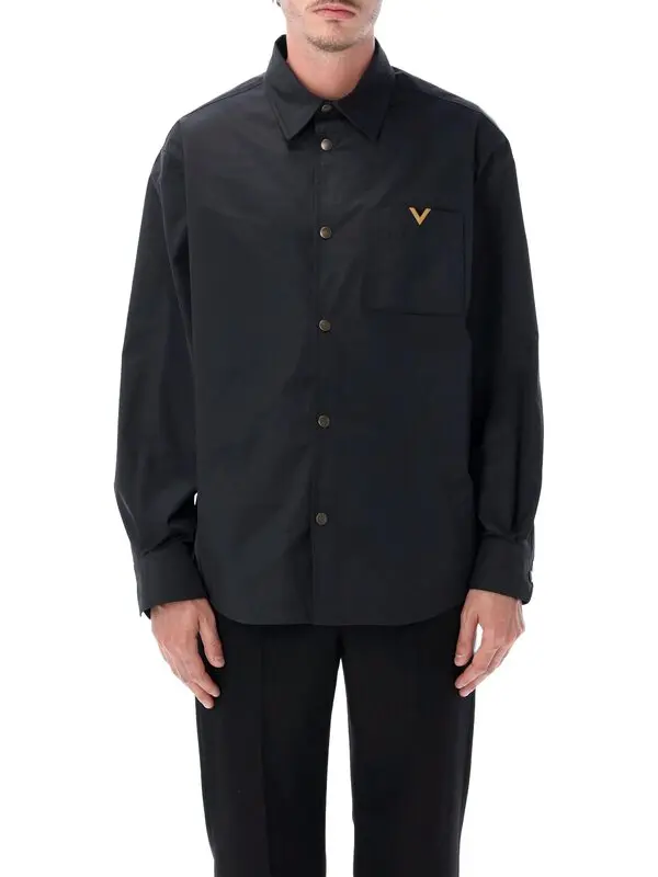 Valentino Garavani Oversized Shirt Jacket With Applied Logo - Nero