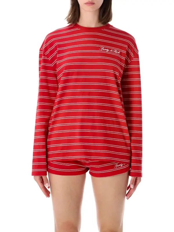 SPORTY & RICH Striped Cotton T-shirt - Ruby White