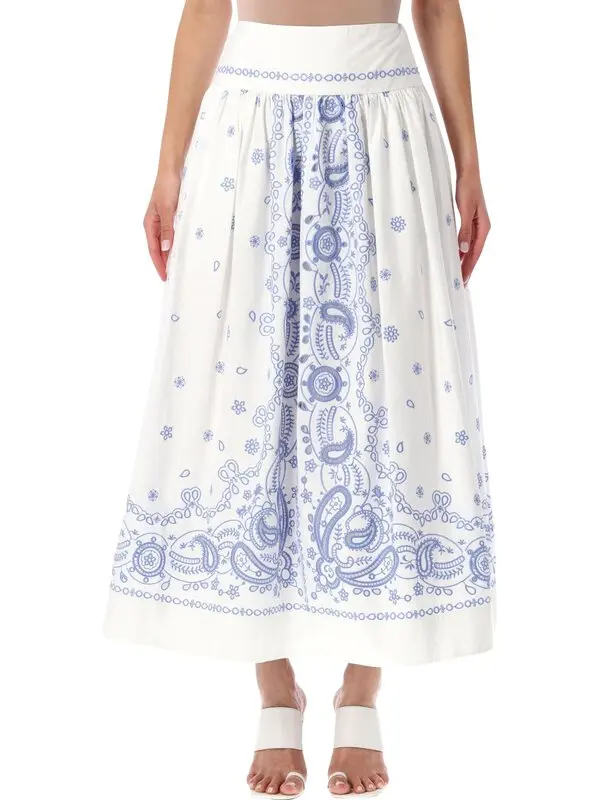 SELF-PORTRAIT Printed Cotton Mini Skirt - White Blu Flower